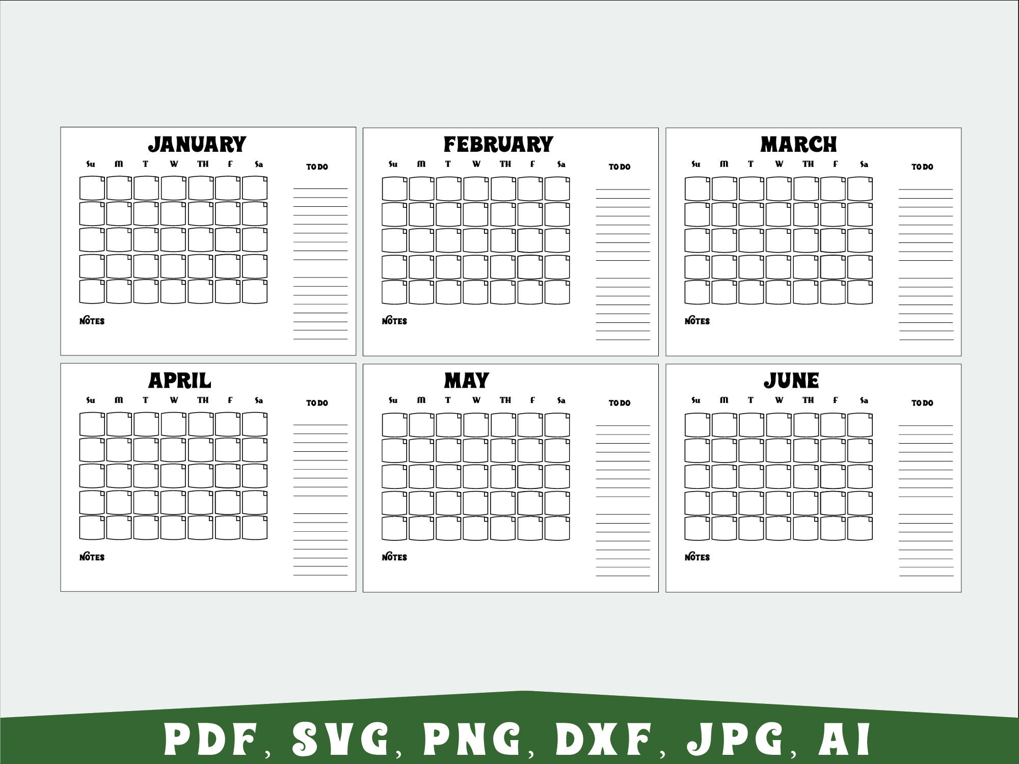 Calendar Svg, Printable Calendar, Calendar Cricut, Monthly Calendar Svg ...