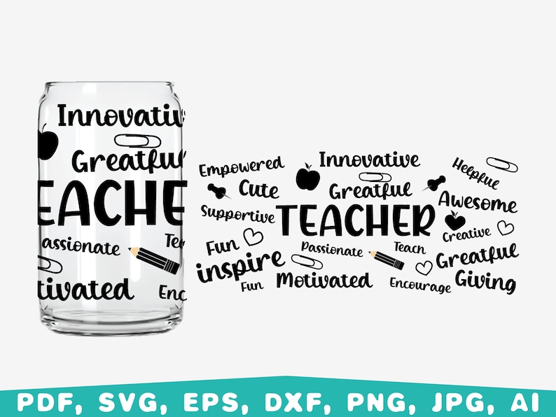 Teacher Glass Wrap Svg 16oz Can Glass Svg Coffee Libbey 16oz - Etsy