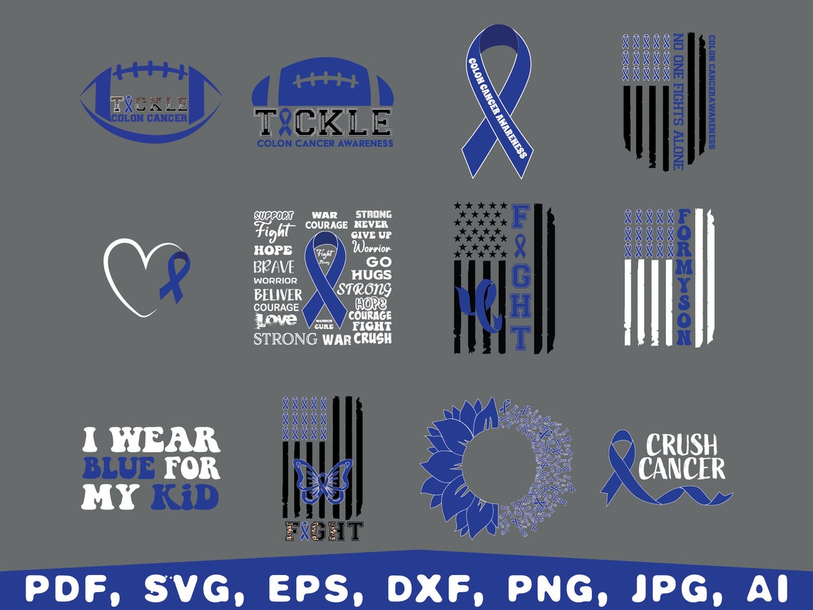 Colon Cancer Awareness Svg Blue Ribbon SVG Colon Cancer Cut - Etsy