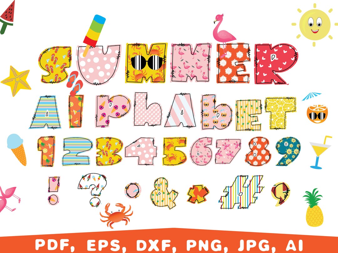 Summer Doodle Alphabet PNG, Summer PNG Letters, Numbers & Accessories ...