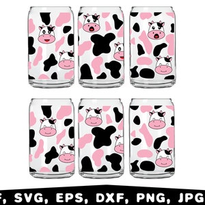 Cow Can Glass Wrap SVG, Baby Cow Glass Wrap Svg, 16oz Cow Head Libbey ...