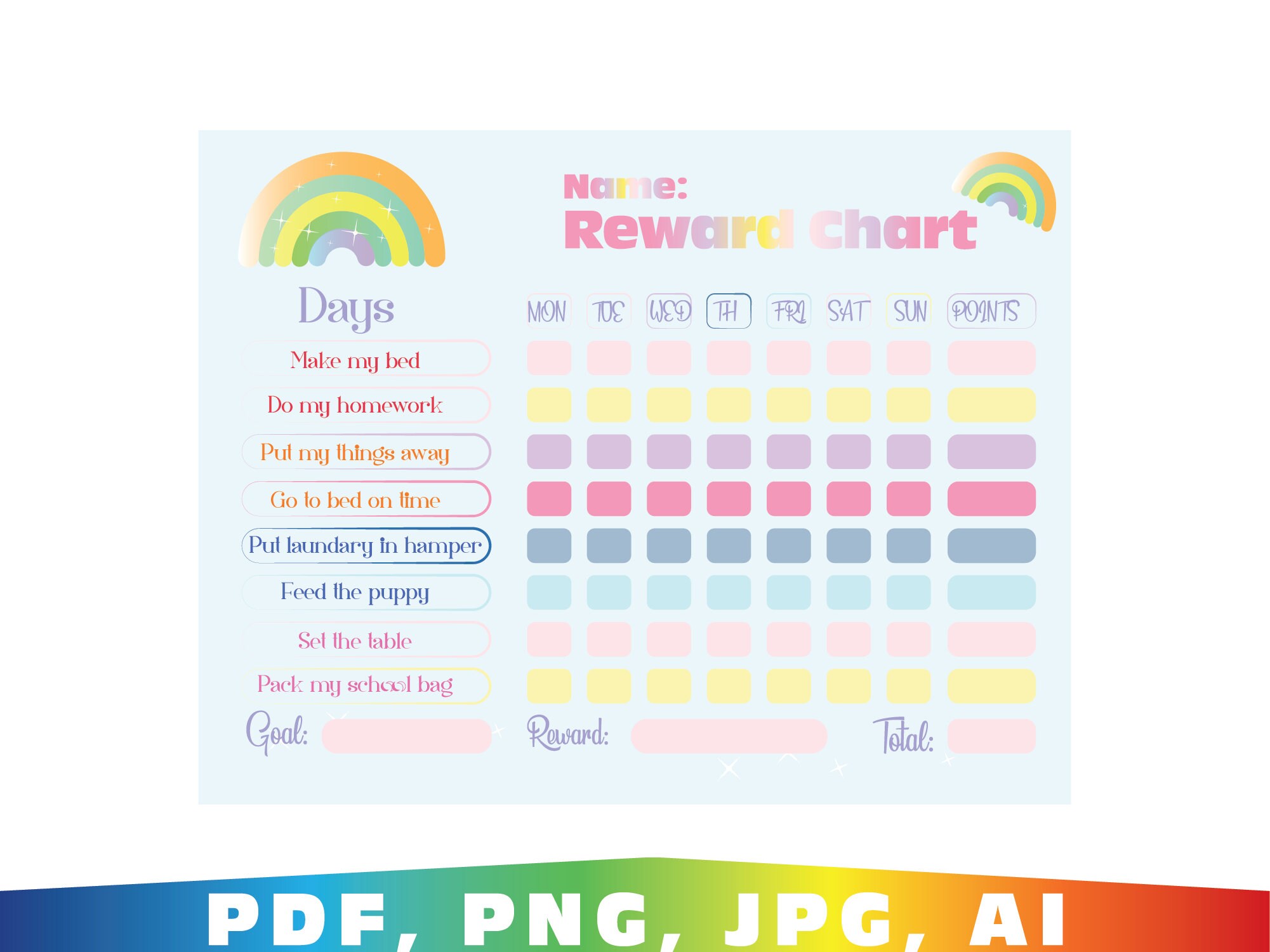 Printable Rainbow Reward Chart Printable Rainbow Behavior | Etsy