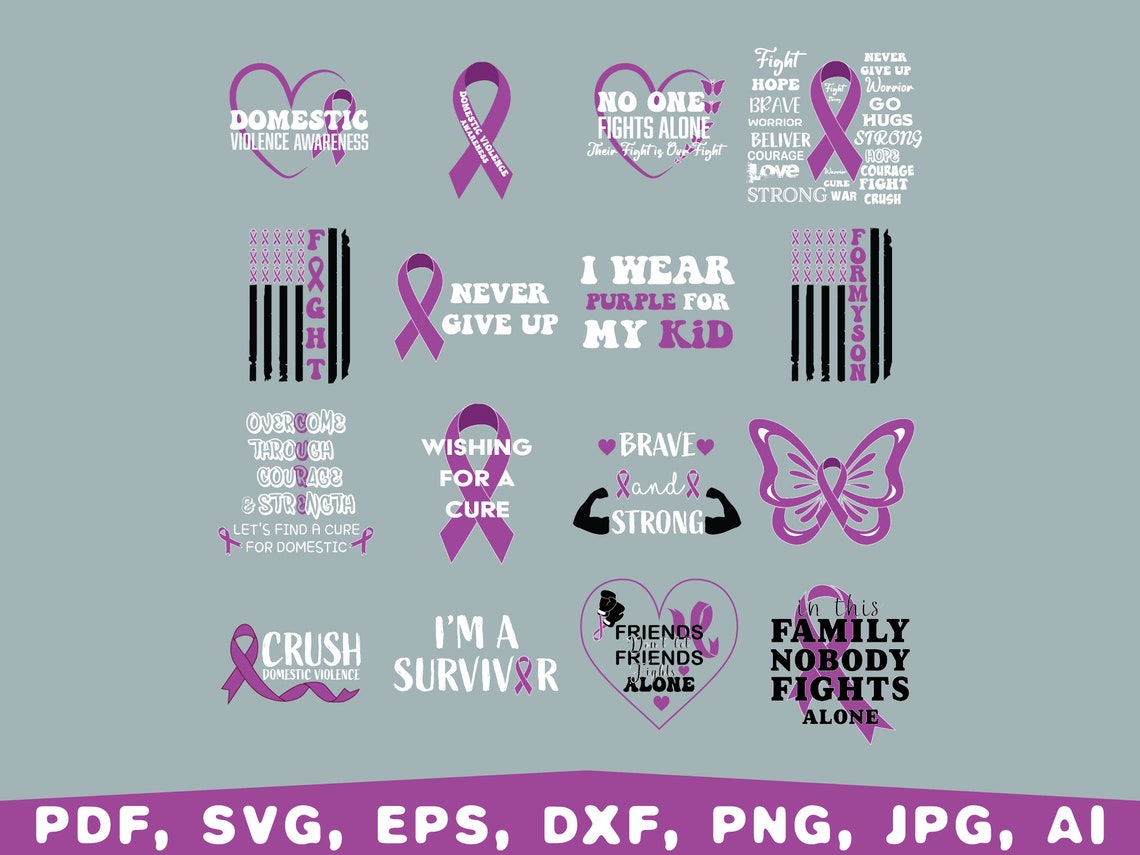 Domestic Violence Awareness Svg Bundle, Purple Ribbon Svg, Stop ...