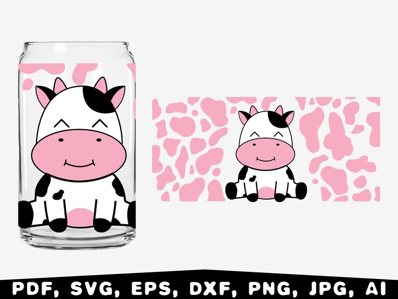 Cow Can Glass Wrap SVG Baby Cow Glass Wrap Svg 16oz Cow Head - Etsy