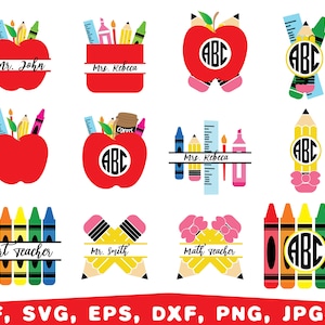 Crayon Split Monogram Svg, Crayon Svg, Teacher Svg, Teacher Name Svg ...