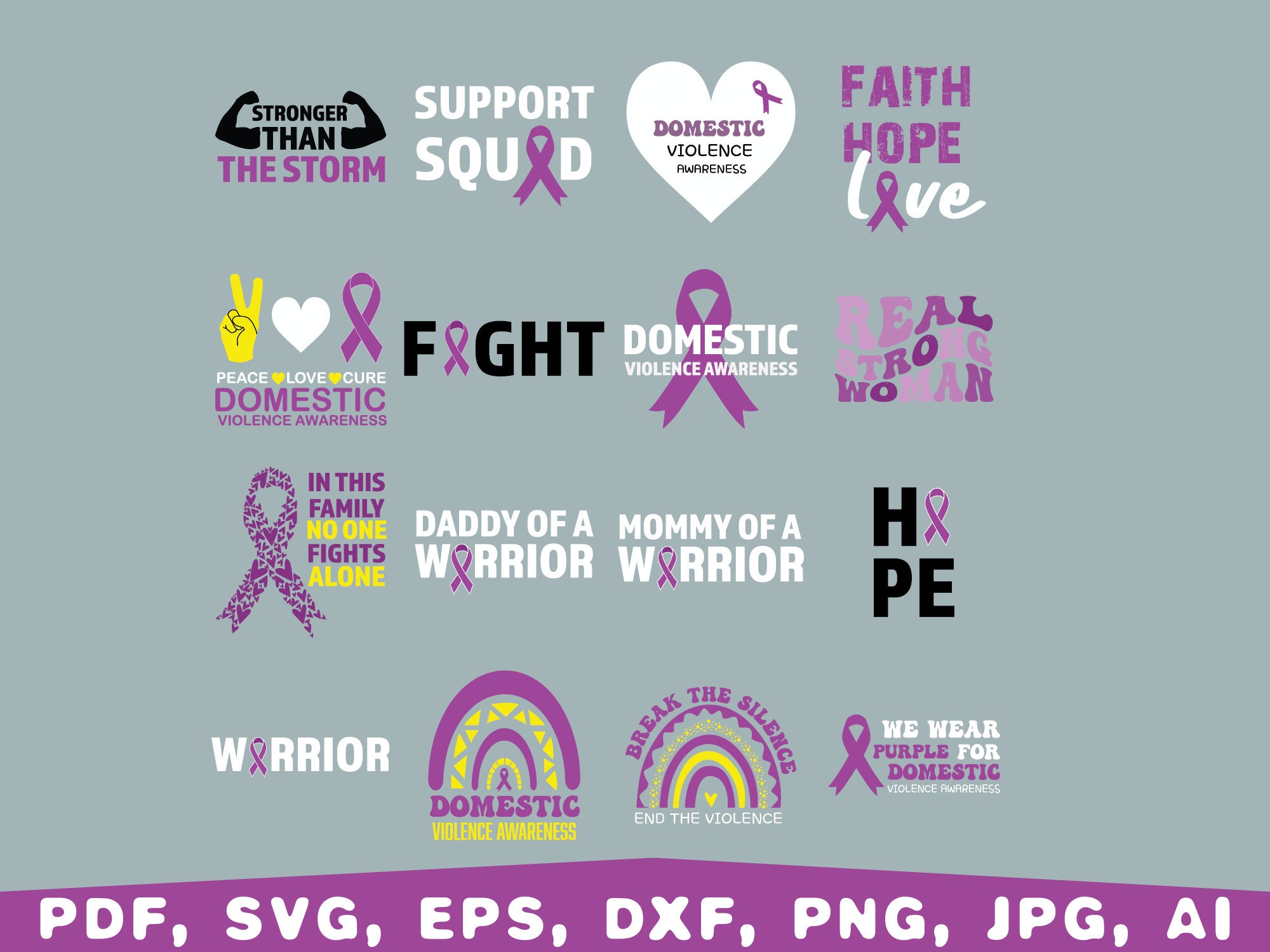 Domestic Violence Awareness Svg Bundle, Purple Ribbon Svg, Stop ...