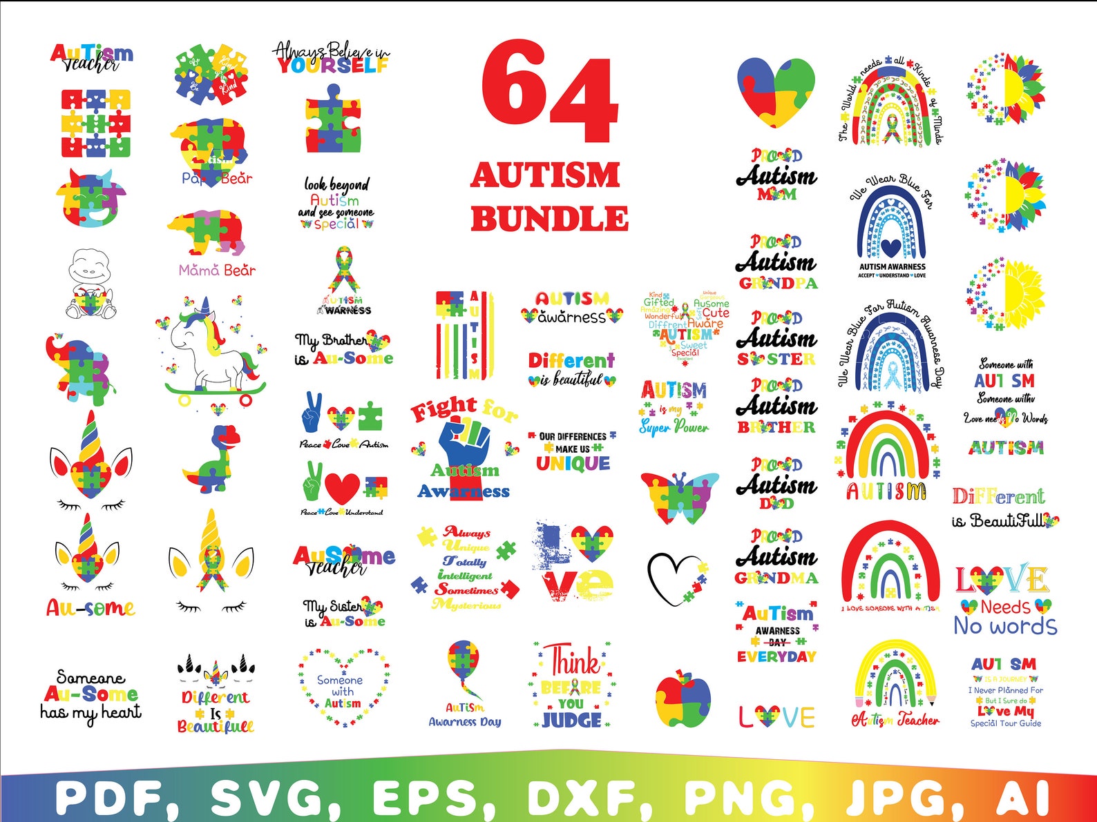 Autism Svg Bundle Autism Svg Autism Puzzle Svg Autism | Etsy Canada