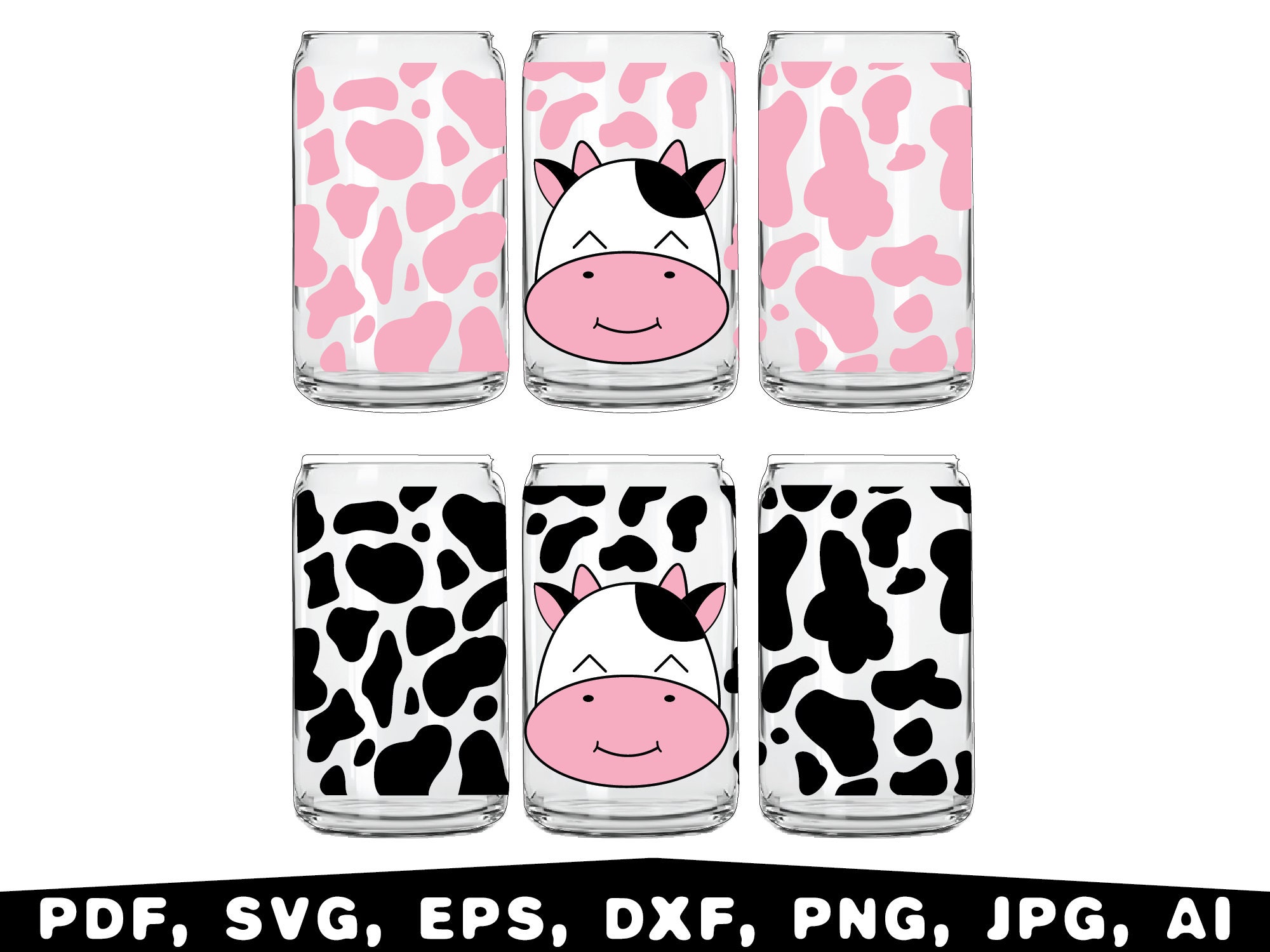 Cow Can Glass Wrap SVG, Baby Cow Glass Wrap Svg, 16oz Cow Head Libbey ...