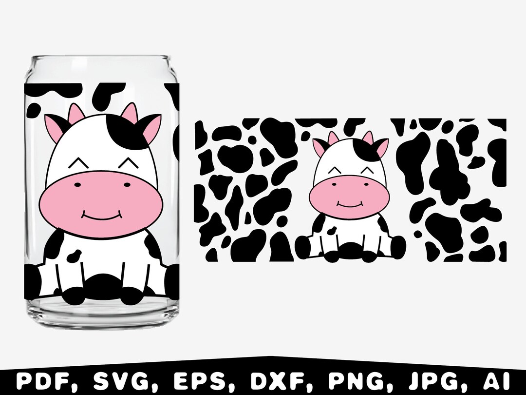 Cow Can Glass Wrap SVG Baby Cow Glass Wrap Svg 16oz Cow Head - Etsy