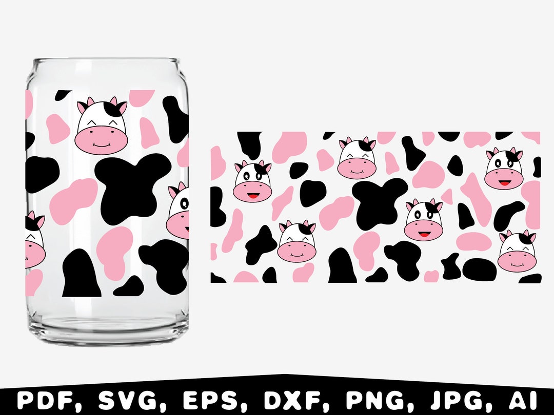 16oz Cow Head Libbey Glass Can Svg, Cow Can Glass Wrap SVG, Baby Cow ...