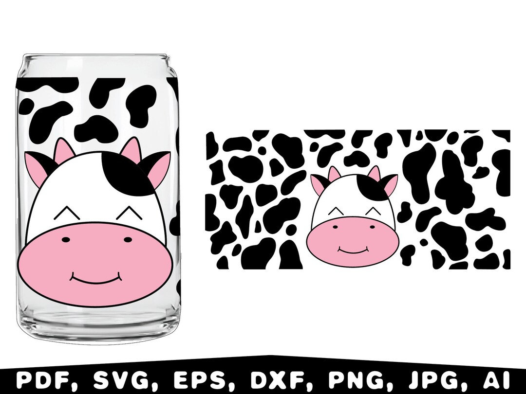 Cow Can Glass Wrap SVG, Baby Cow Glass Wrap Svg, 16oz Cow Head Libbey ...