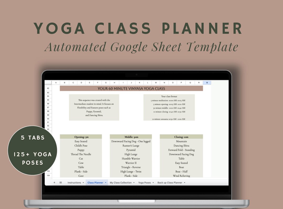 Yoga Teacher Class Planner Template |google Sheets Sequence Builder, Automated Time Calculator ...