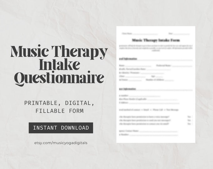 Music Therapy New Client Intake Questionnaire - Etsy