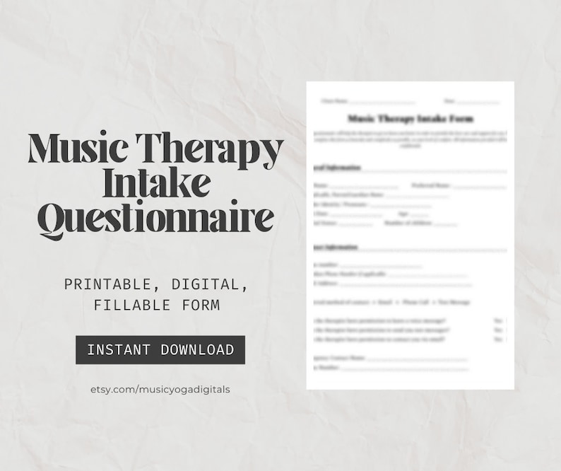 Music Therapy New Client Intake Questionnaire - Etsy