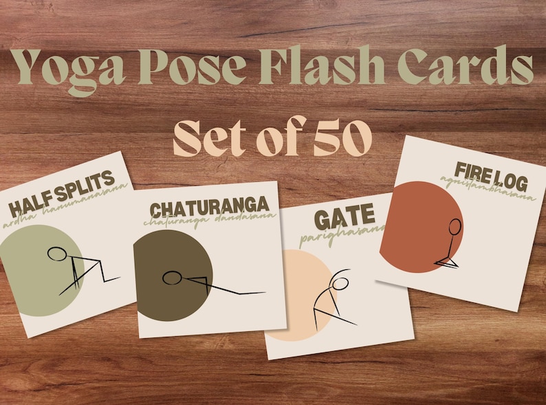 50 Yoga Pose Flash Cards | Digital Download | English & Sanskrit Names ...