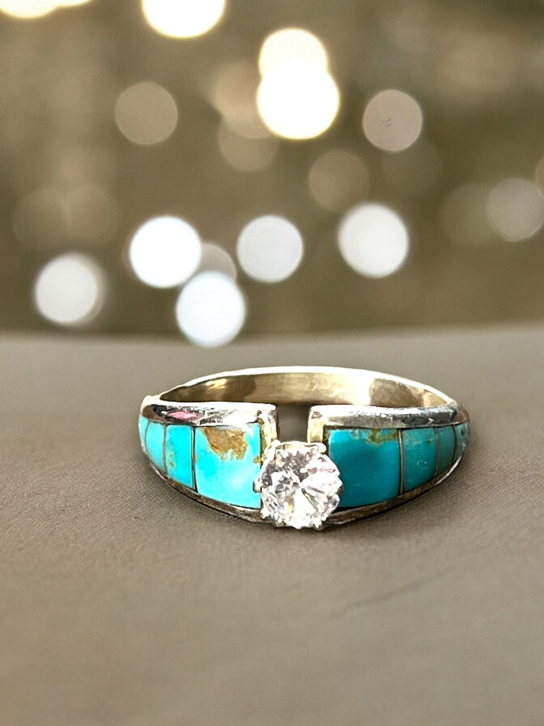 Turquoise Wedding Ring Navajo Inlay - Sterling Silver USA Turquoise ...