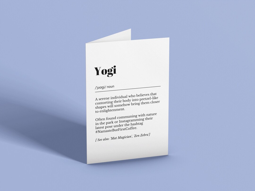Yogi Definition Card, Funny Yoga Card, Card for Yoga Lover, Yoga Humour ...