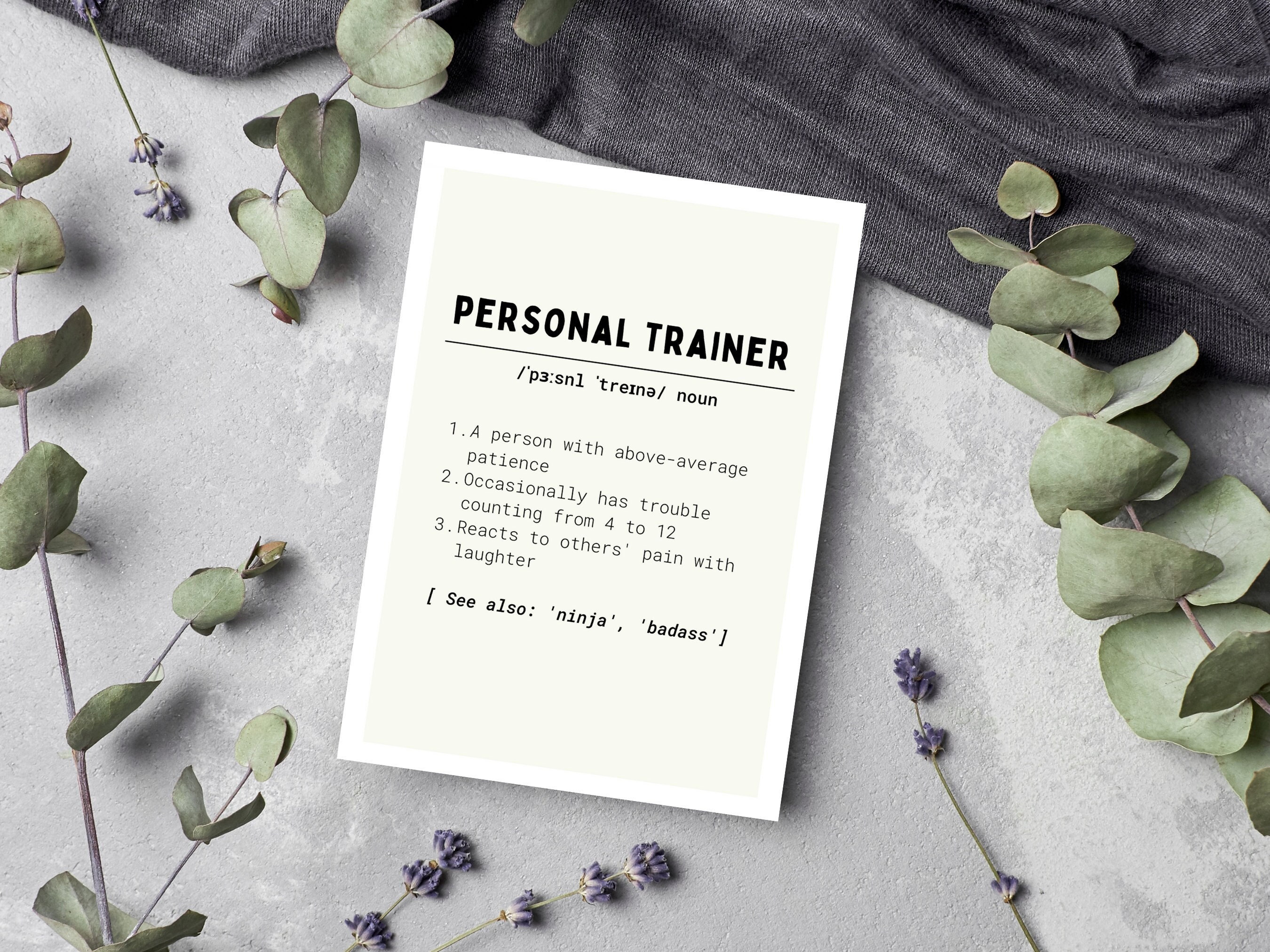 Personal Trainer Card - Funny PT Dictionary Definition, Gym Gift Idea ...