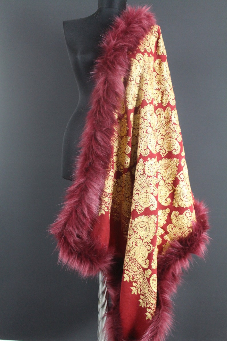 Fauk Fur Red Shawl, Wool Blend Red Shawl, Shawl With Fur, Hand ...