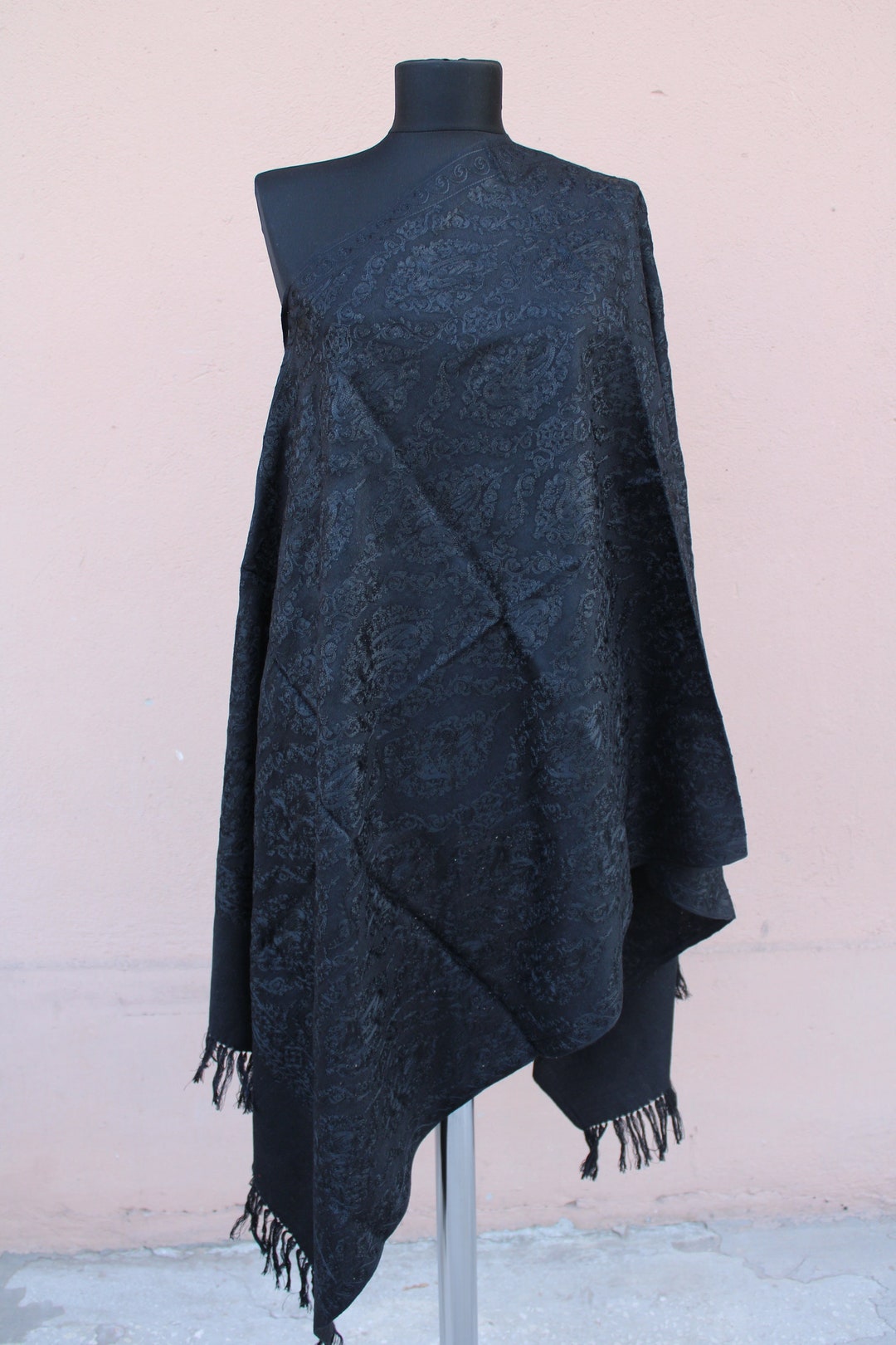 Handwoven Black Cashmere Scarf, Evening Shawl, Shawl Wrap, Bridal Shawl ...