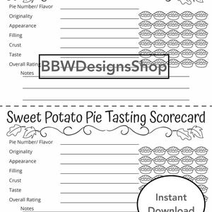 Sweet Potato Pie Contest Printable, Pie Contest Form - Etsy
