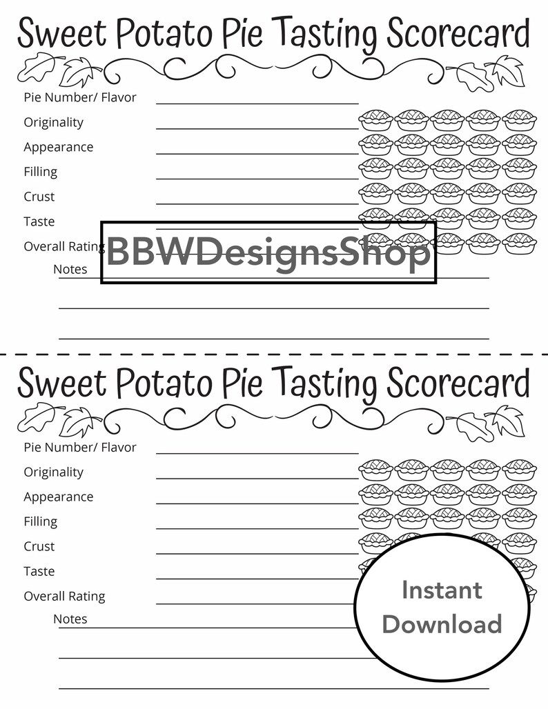 Sweet Potato Pie Contest Printable, Pie Contest Form - Etsy
