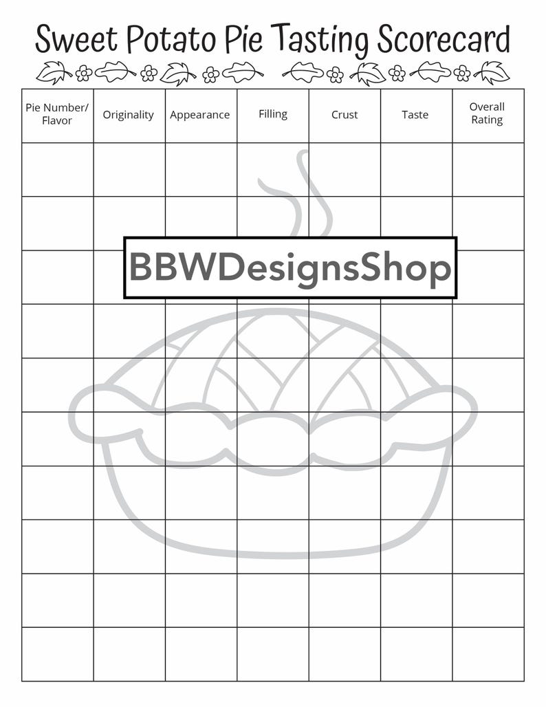 Sweet Potato Pie Contest Printable, Pie Contest Form - Etsy
