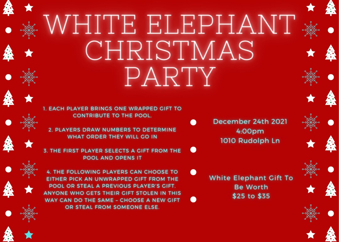 White Elephant Christmas Party Invitation * Printable* - Etsy