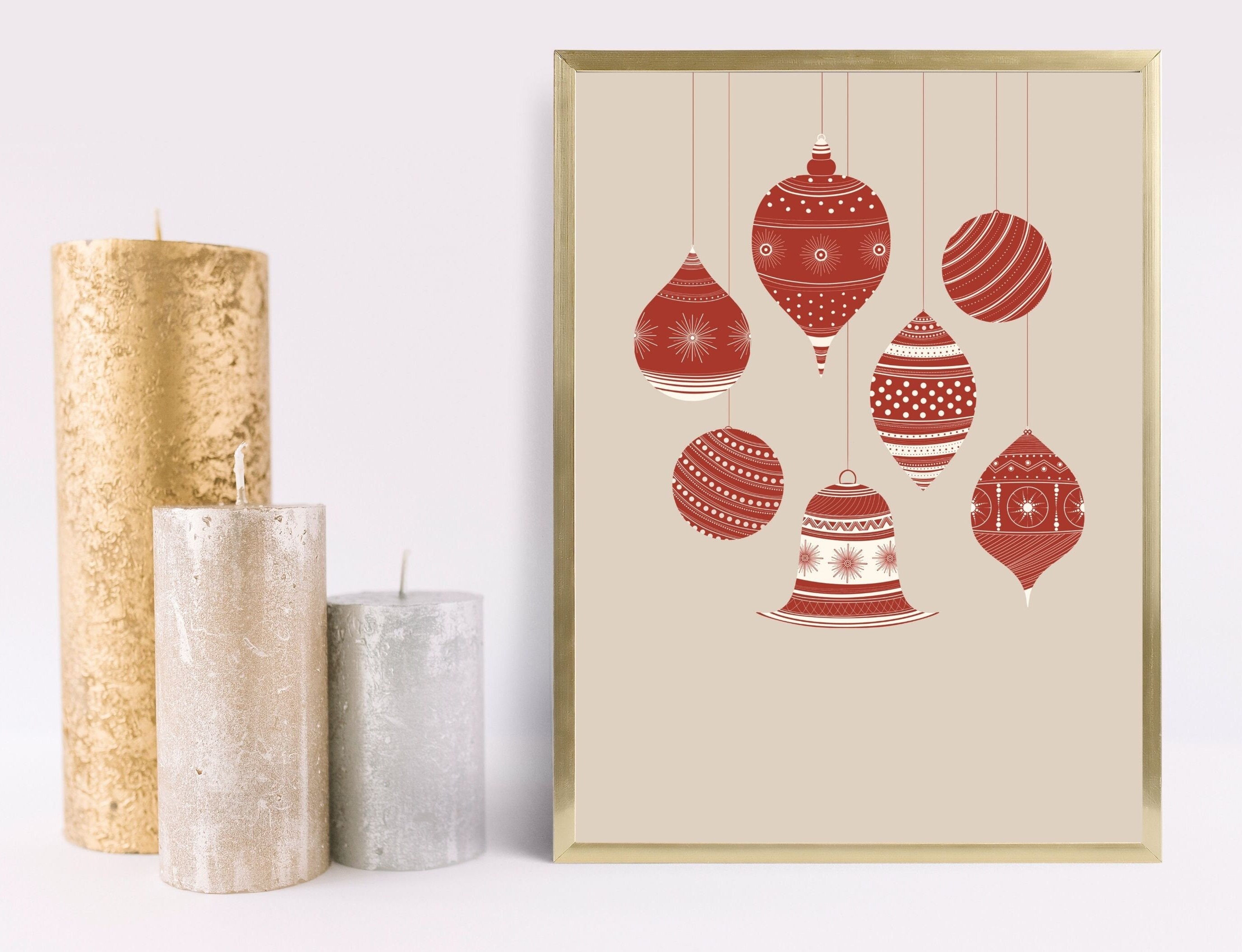 Printable Red Christmas Ornaments Illustration, Bonus Christmas Card ...
