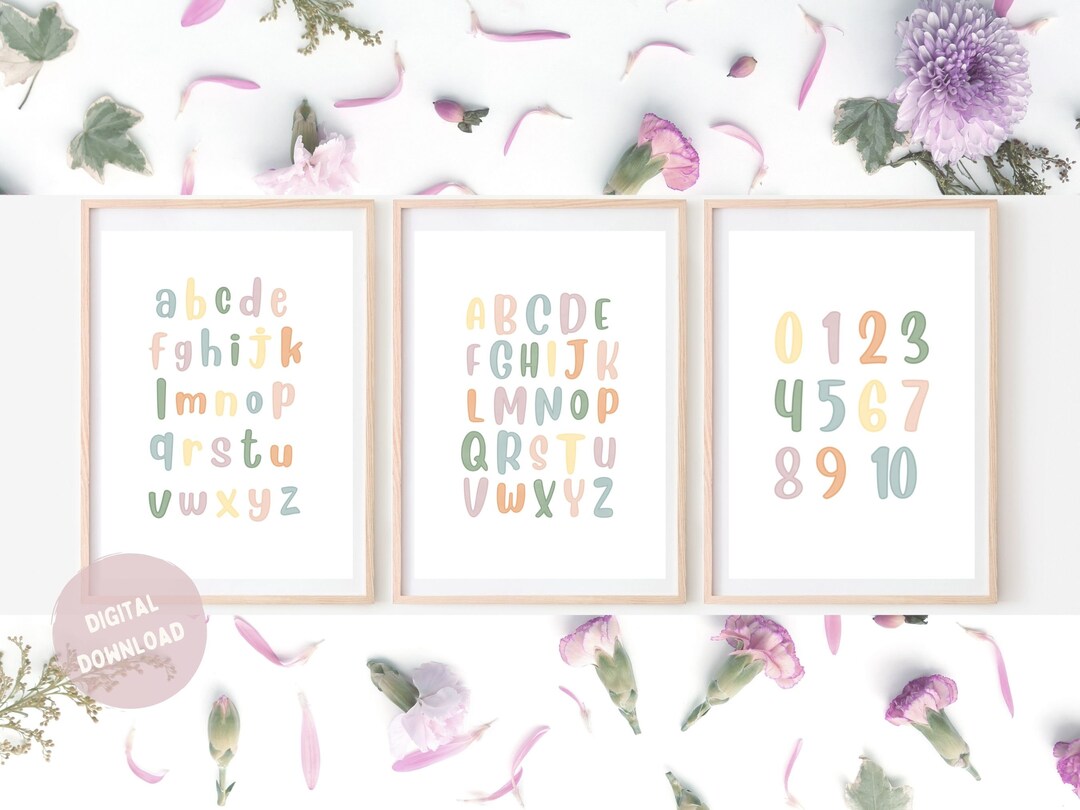 Printable Pastel Rainbow Coloured Alphabet & Numbers Posters - Etsy