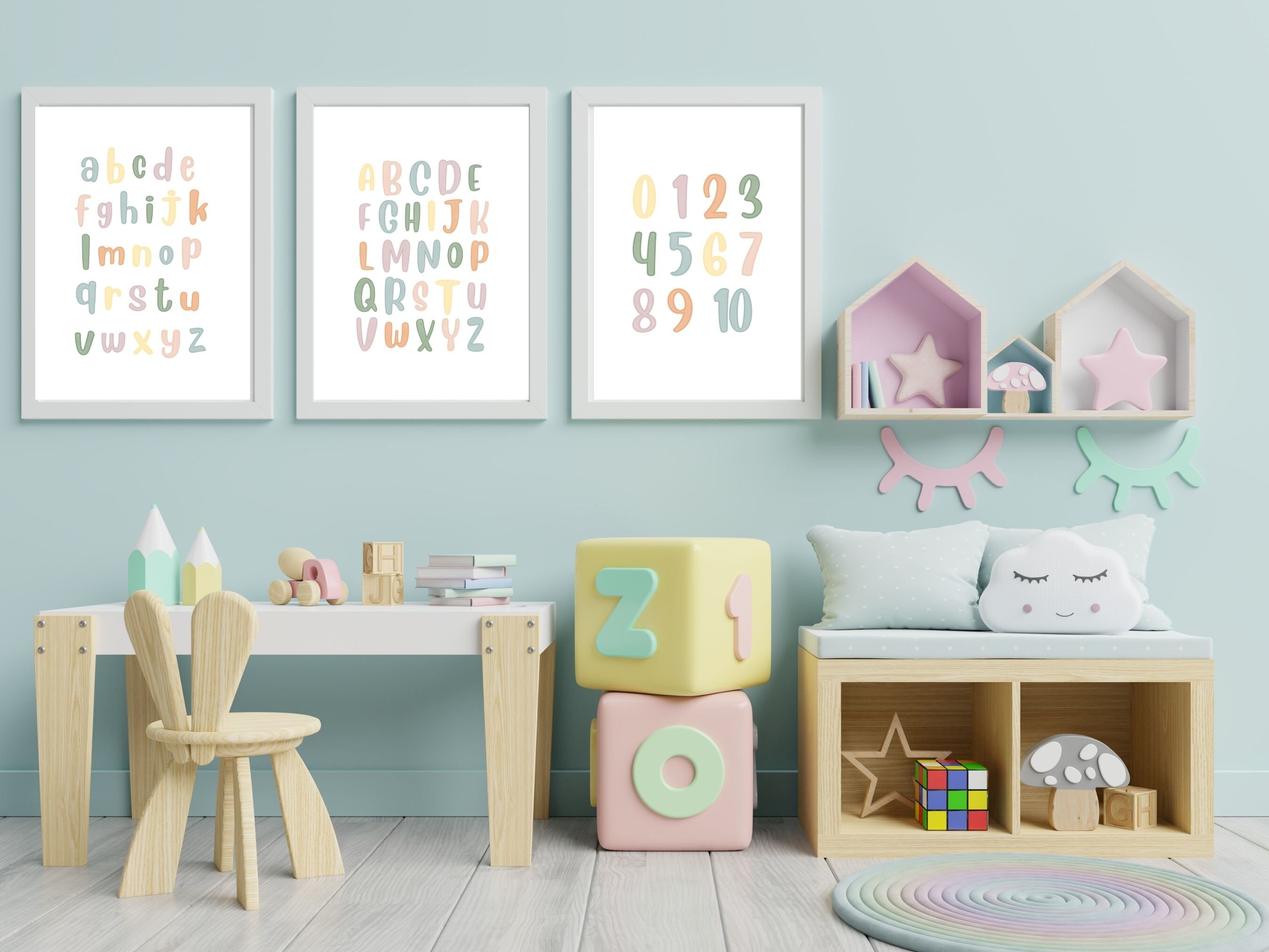 Printable Pastel Rainbow Coloured Alphabet & Numbers Posters - Etsy