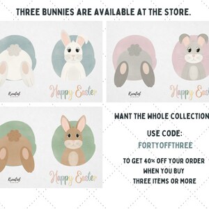 Printable Easter Bunny Card, Set of 4, Multiple Pastel Spring Colours ...