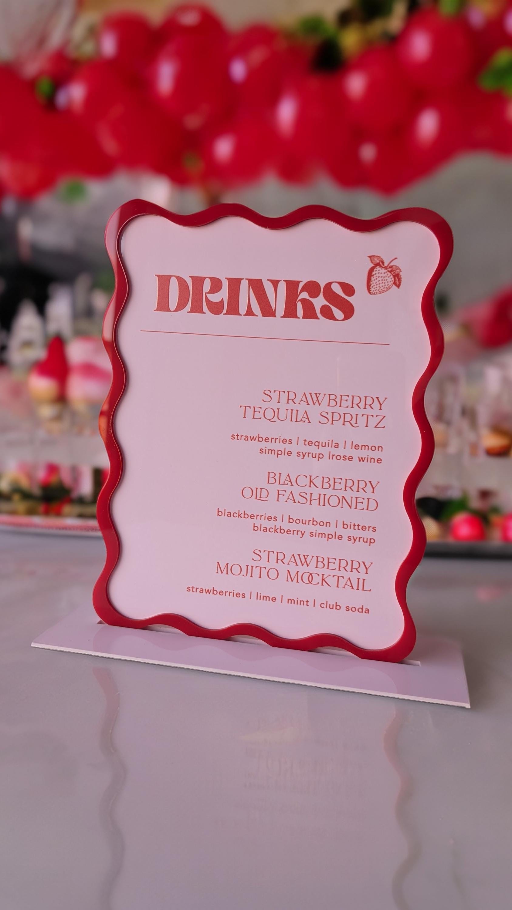 Wavy Red & Pink Drink Menu - Etsy