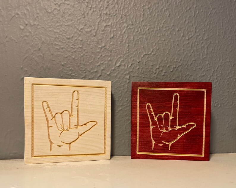 ASL I Love You Sign Language Wood Engraved Sign - Etsy