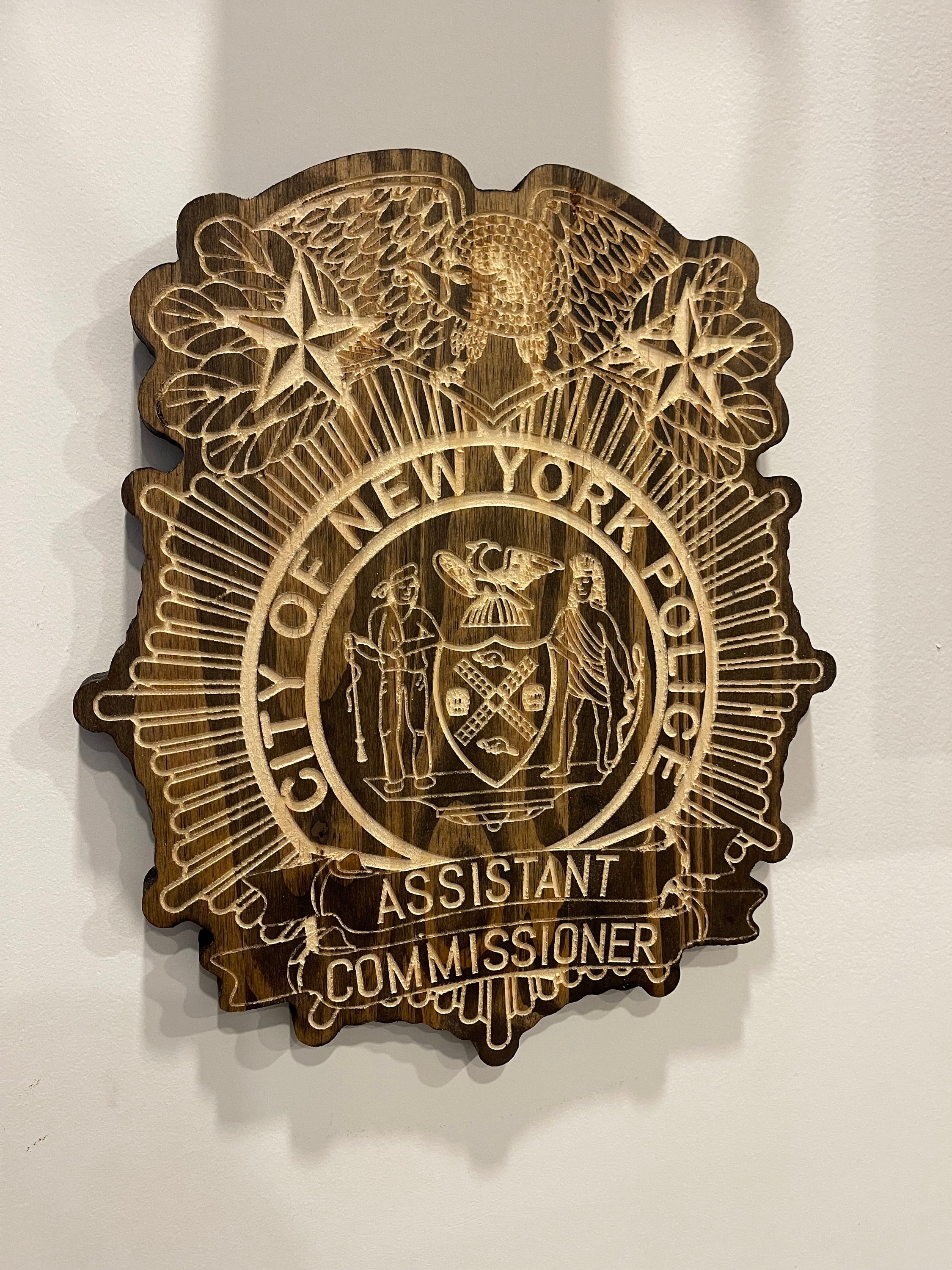Personalized Wood Engraved NYPD Shield Badge Retirement Promotion ...