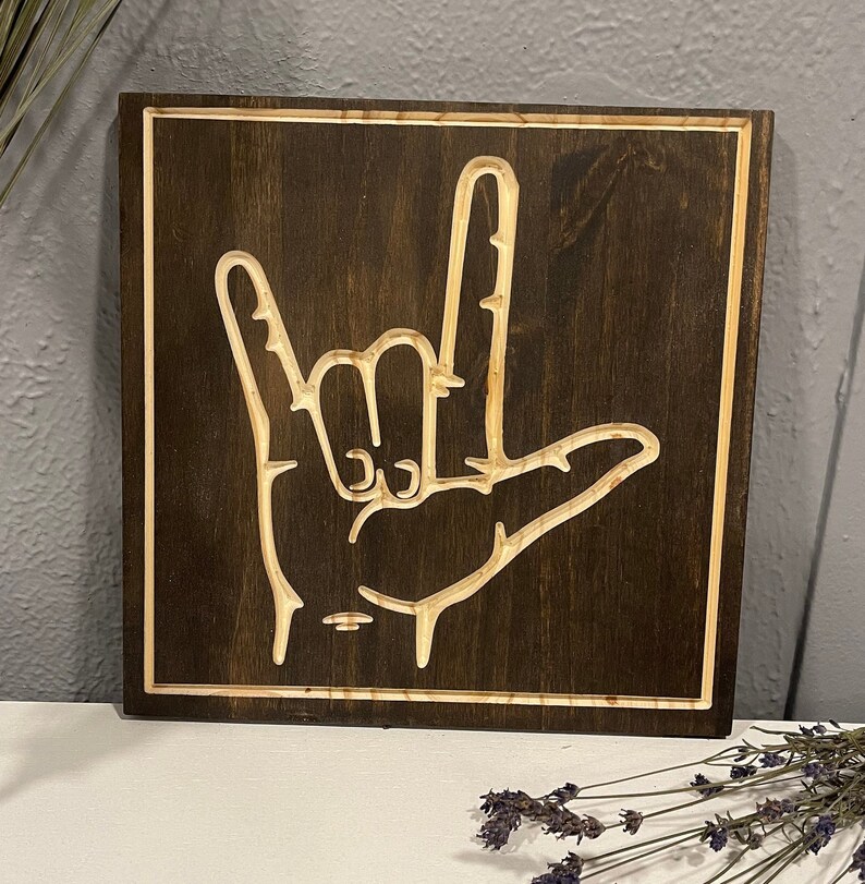 ASL I Love You Sign Language Wood Engraved Sign | Etsy