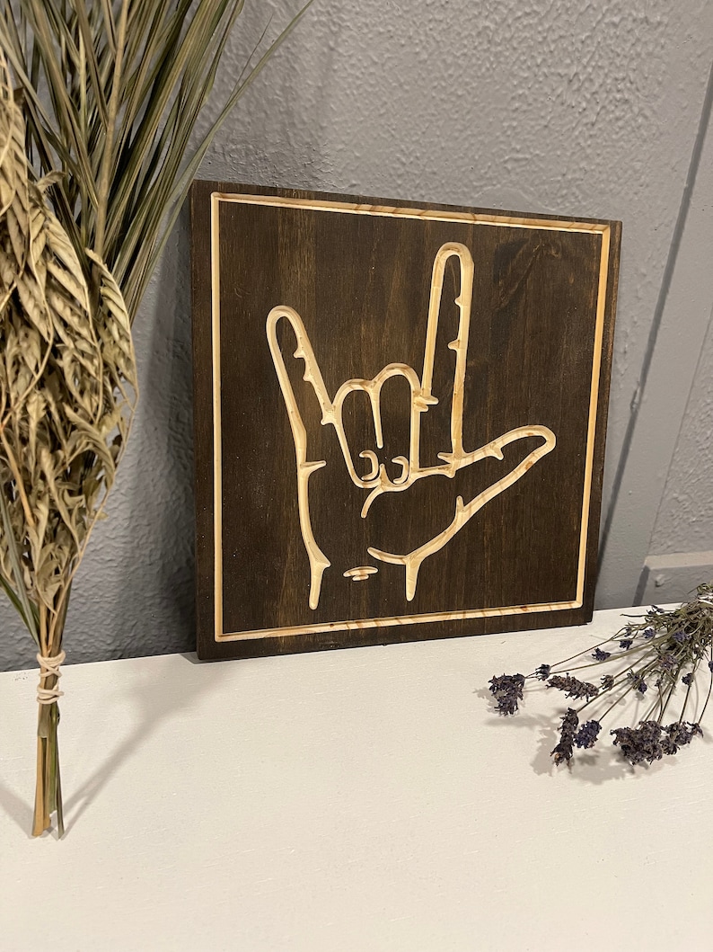 ASL I Love You Sign Language Wood Engraved Sign | Etsy