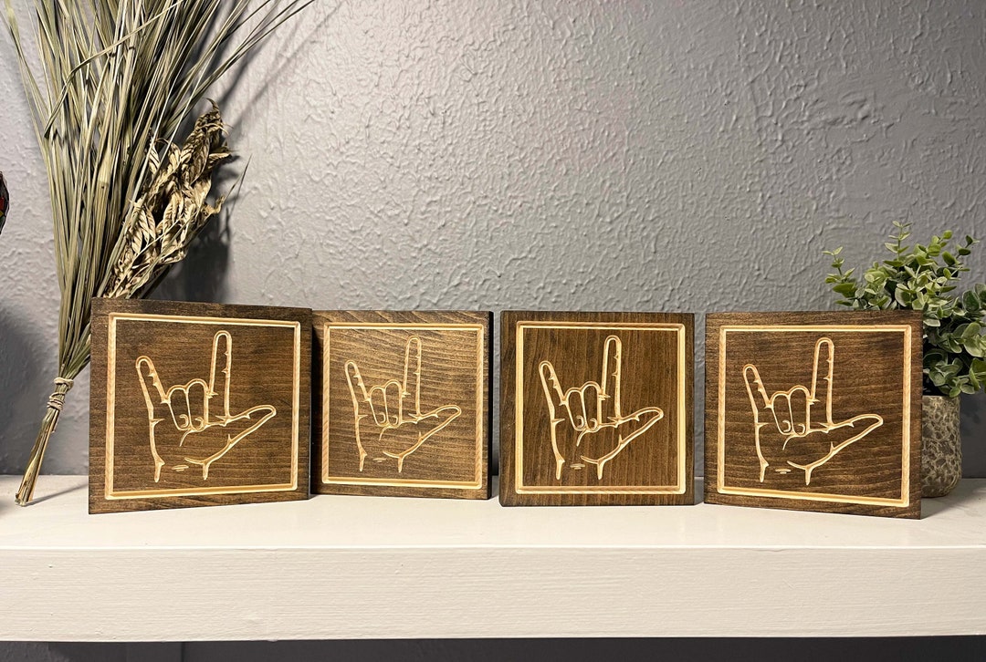ASL I Love You Sign Language Wood Engraved Sign - Etsy
