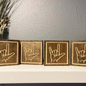 ASL I Love You Sign Language Wood Engraved Sign - Etsy