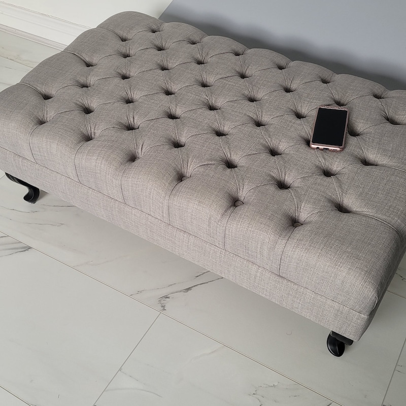 Grey Boucle Footstool - Etsy UK