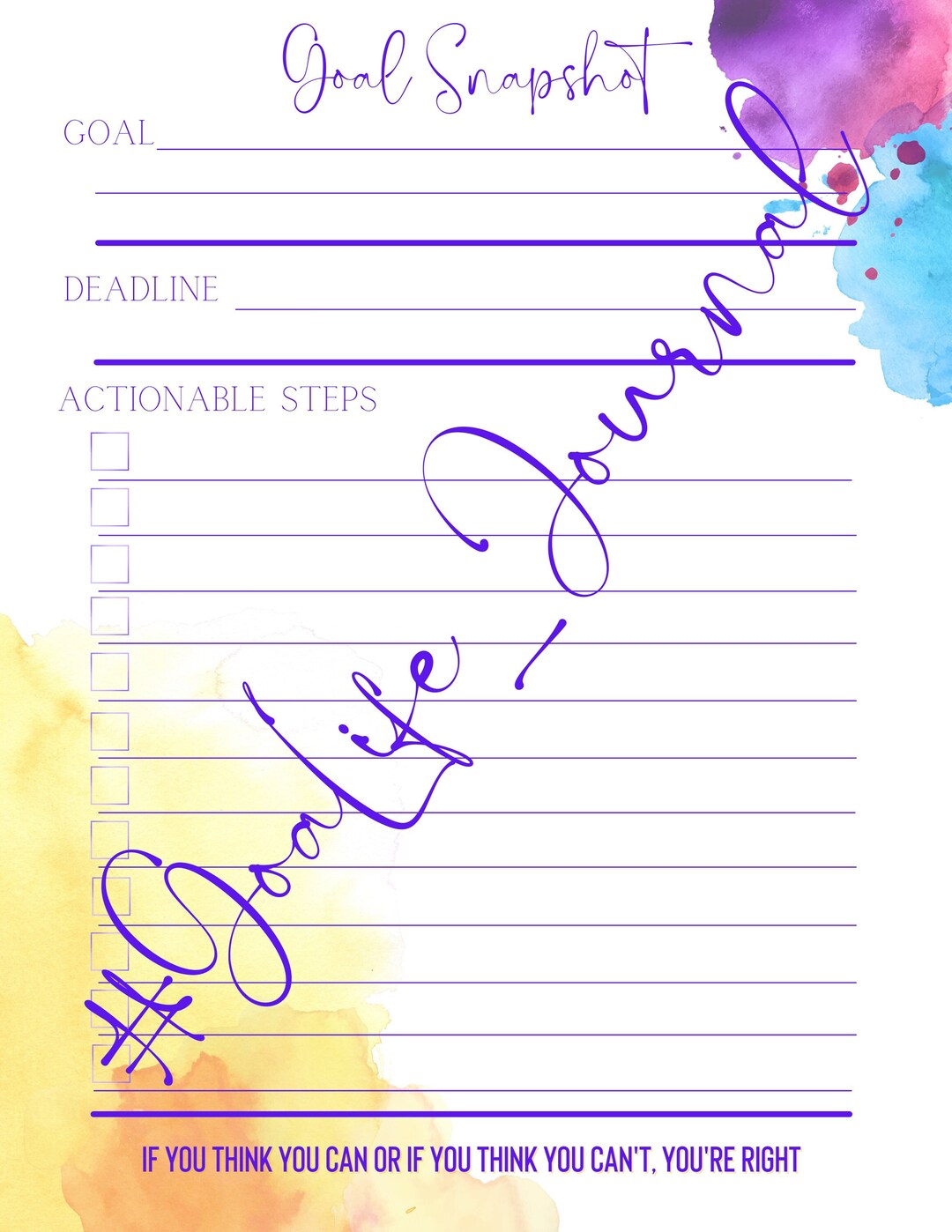 Printable Goal Setting Worksheet - Etsy