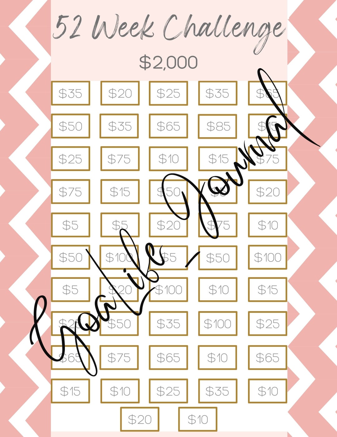 52 Week Savings Challenge- 2,000 Dollars - Etsy