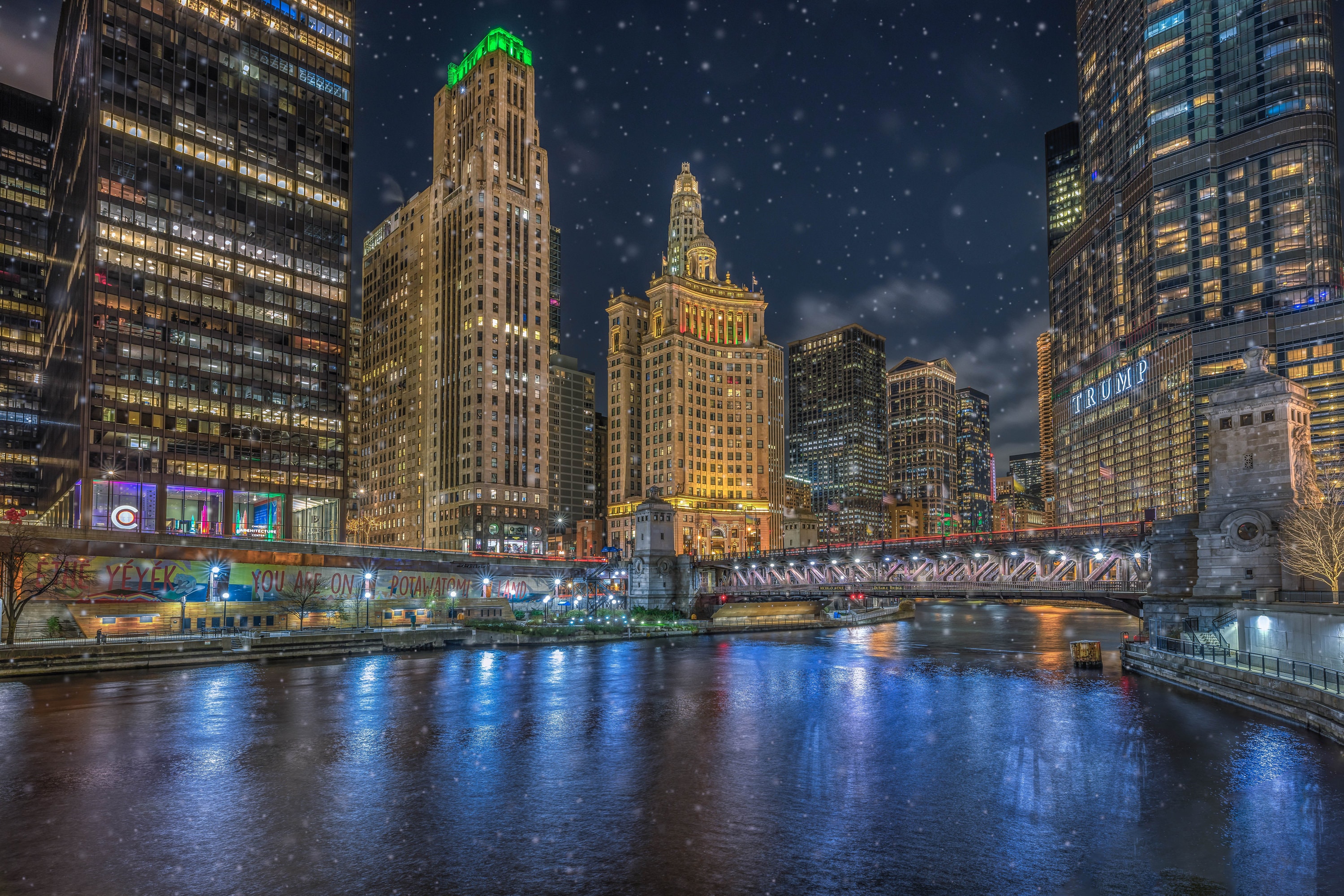 Chicago At Night Snow