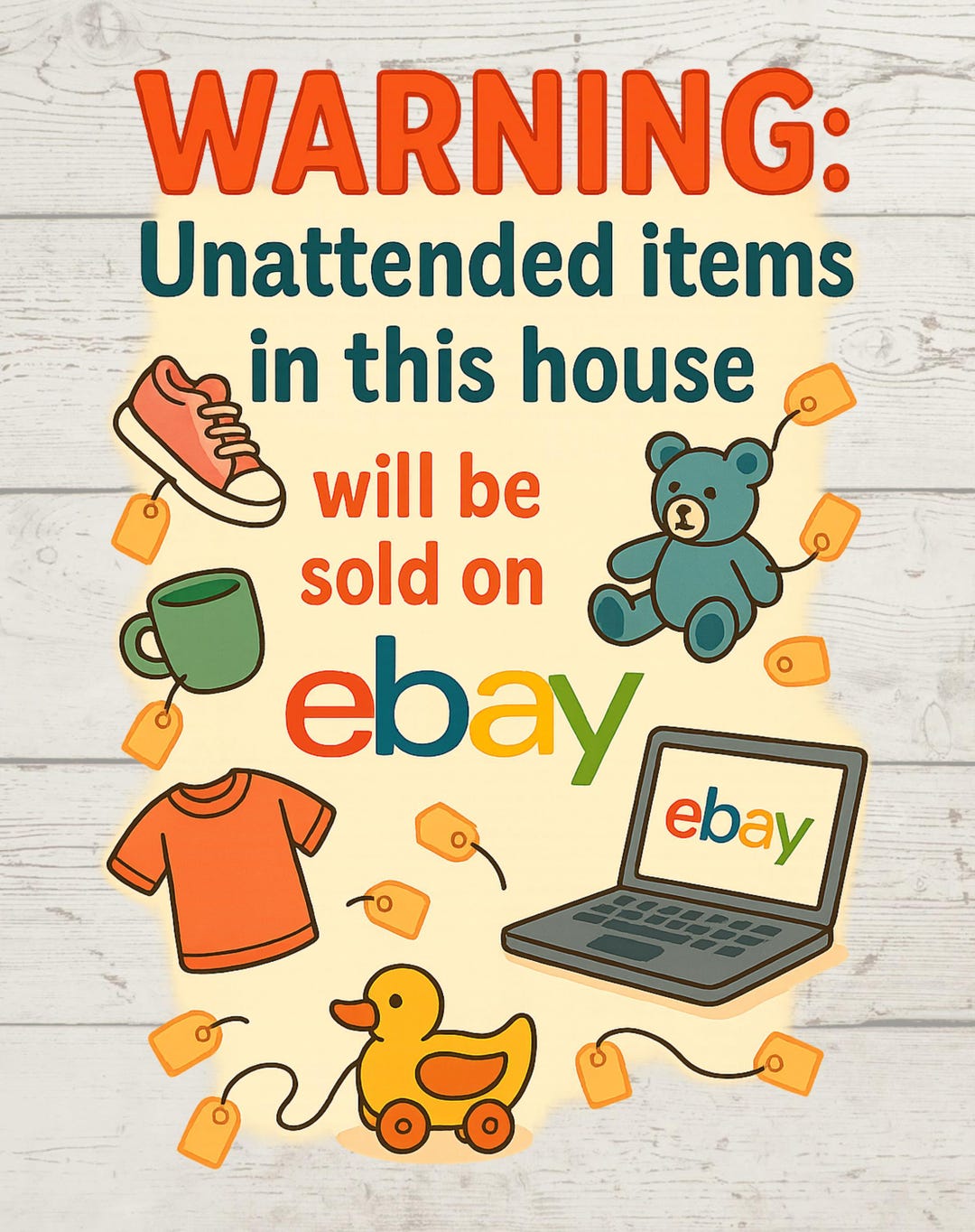 Funny Warning Sign Digital Clipart Unattended Items Sold on Ebay ...
