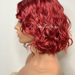 Short Red Wavy Bob Wig Human Hair Blend Lace Front Wig Red Bob Wig - Etsy