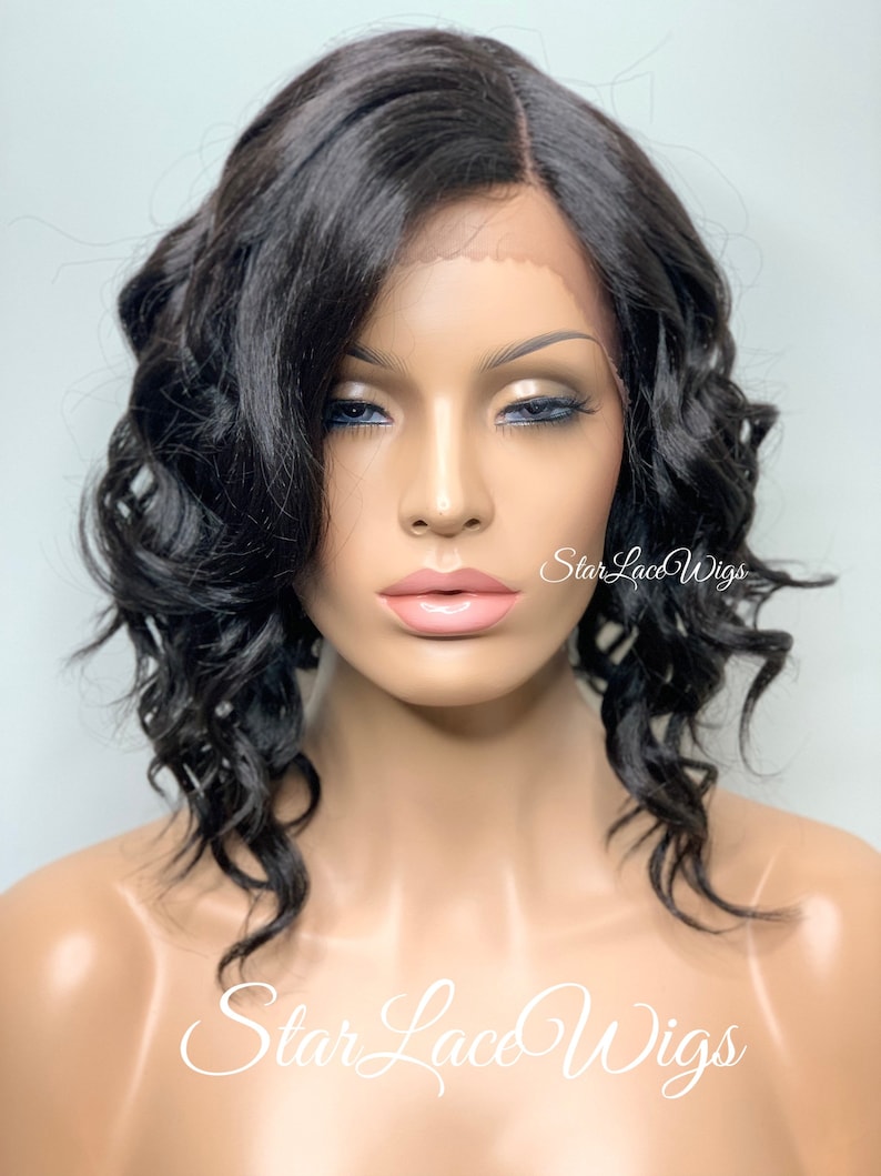 Wavy Bob Wig With Side Part & Bangs Lace Front Wig Angled - Etsy