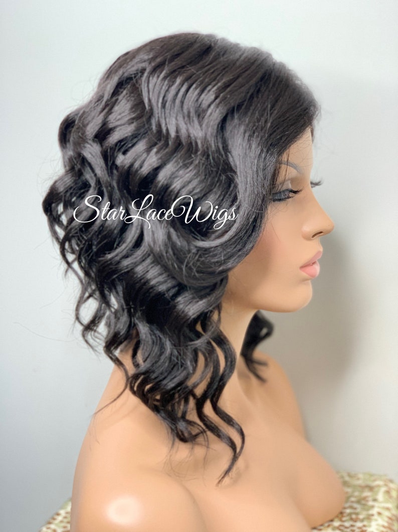 Wavy Bob Wig With Side Part & Bangs Lace Front Wig Angled - Etsy