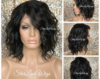 Black Lace Front Wig Bob Wavy Synthetic Side Part Layers Heat Resistant Black Wavy Bob Wigs for Women Etsy UK