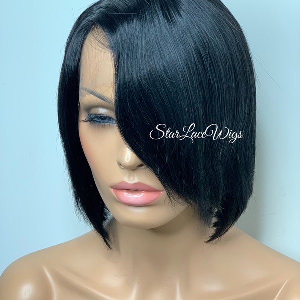 Human Hair Side Part Bob Wig - Etsy