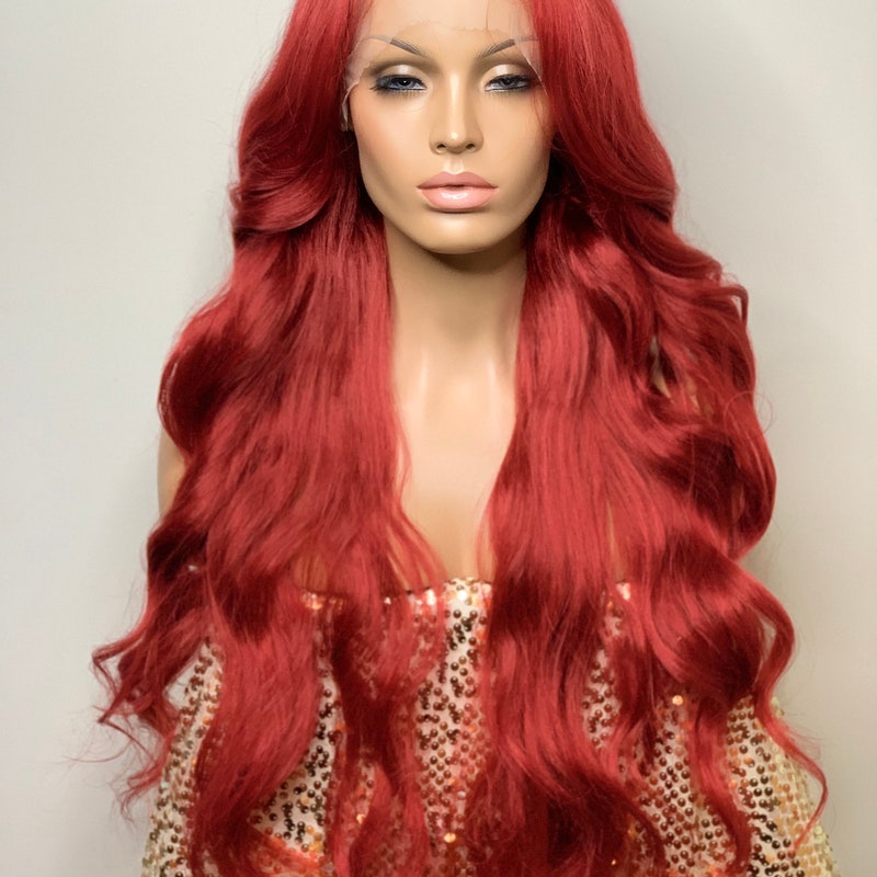 Red Human Lace Front Wig - Etsy